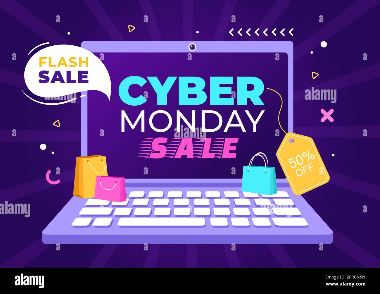 Cyber Monday Template Hand Drawn Cartoon Flat Background Illustration ...