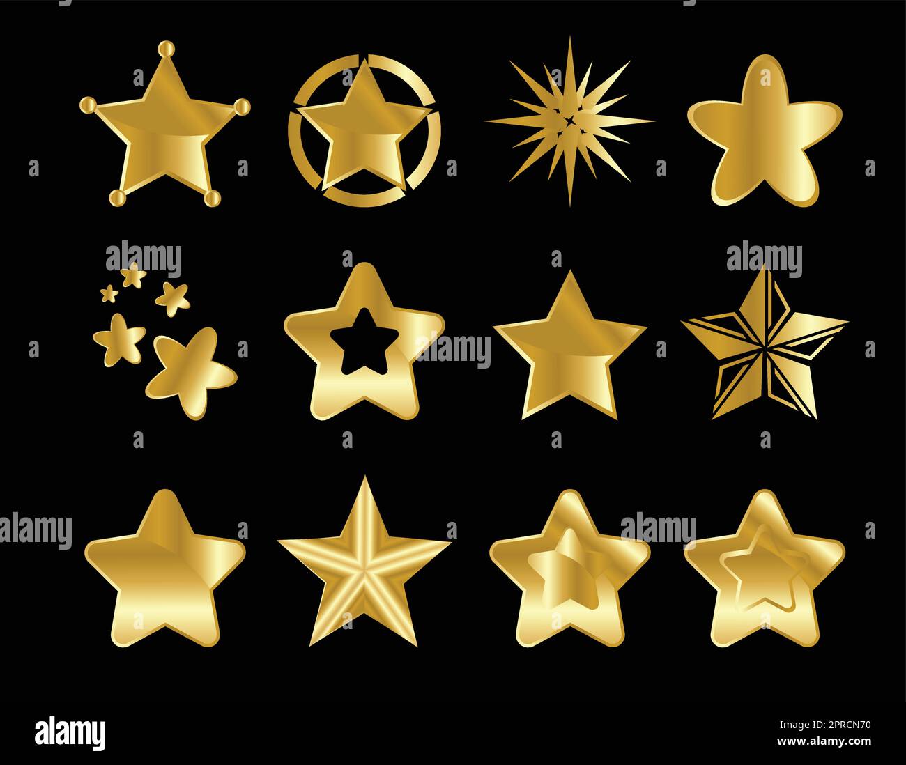 Set of gold start icons isolated on black background Stock Vector Image ...