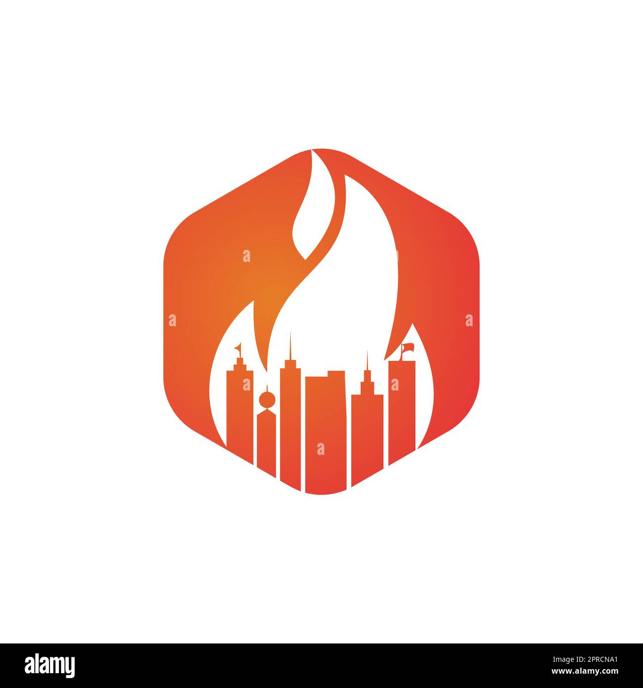 Fire city vector logo design template. Buildings and fire icon design ...