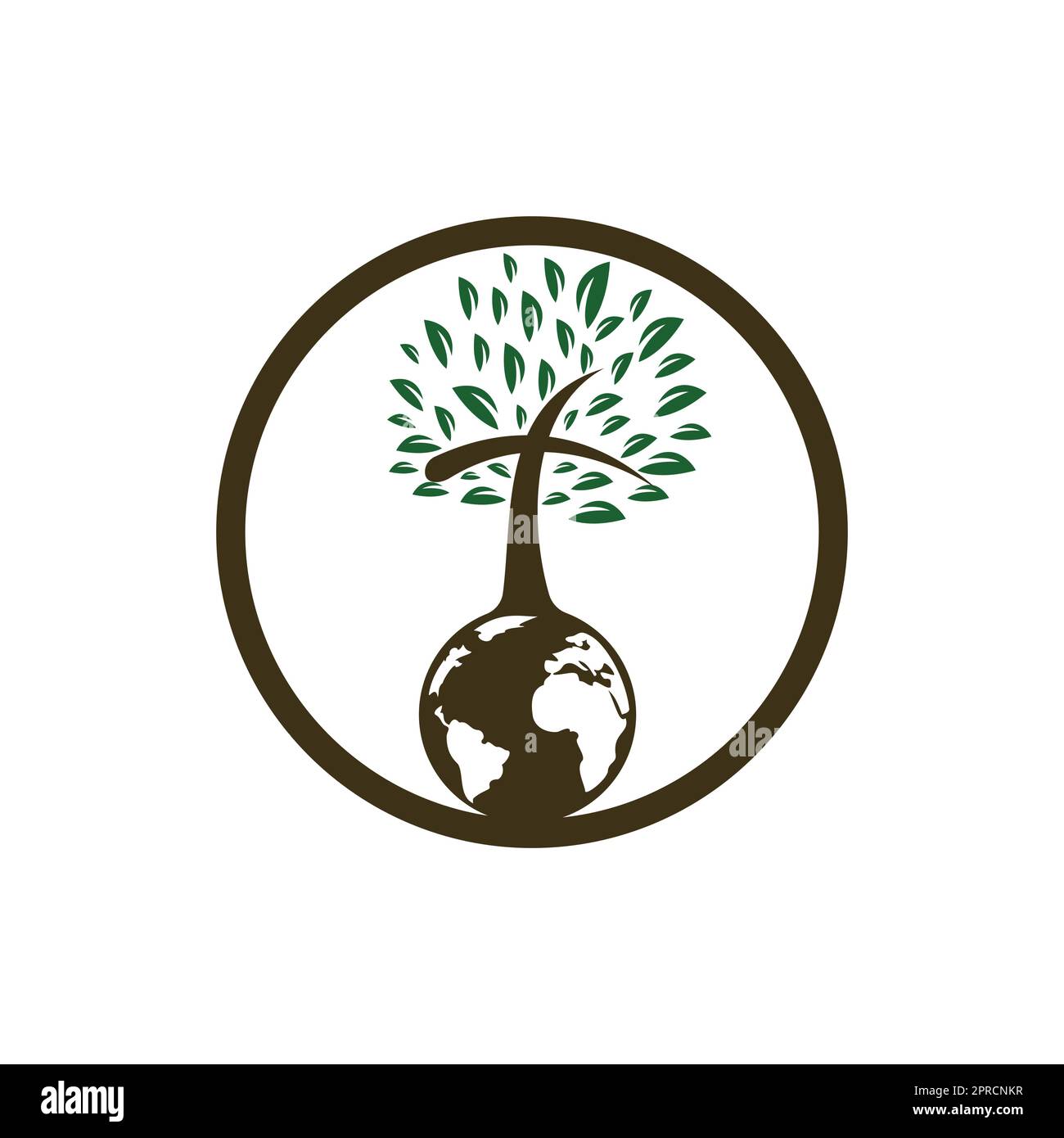Global church vector logo design template. Globe with cross tree vector ...