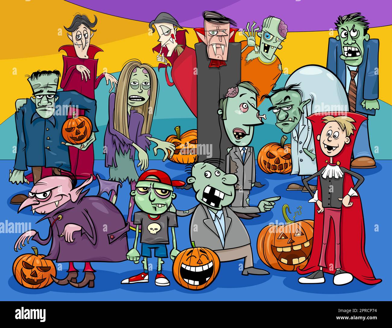cartoon halloween holiday spooky characters group Stock Vector Image ...