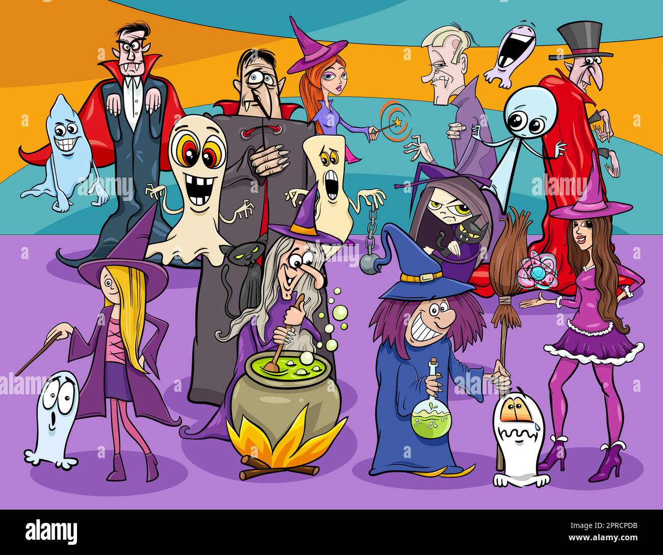 cartoon halloween holiday scary characters group Stock Vector Image ...