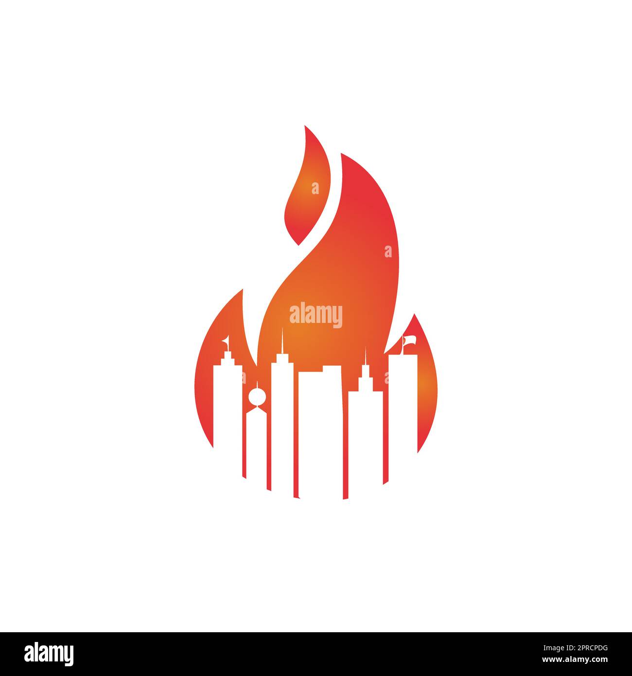 Fire city vector logo design template. Buildings and fire icon design ...