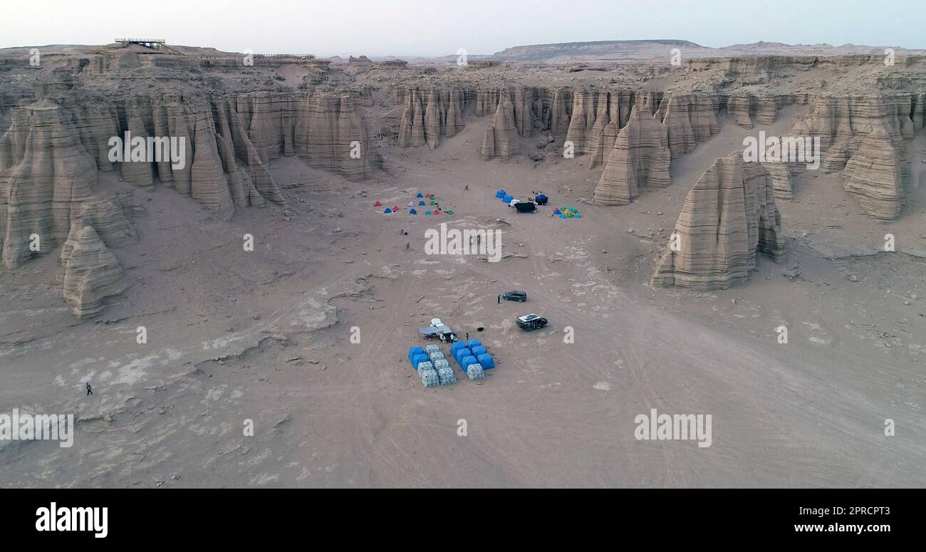 HAMI, CHINA - APRIL 21, 2023 - An aerial photo shows campers in ...