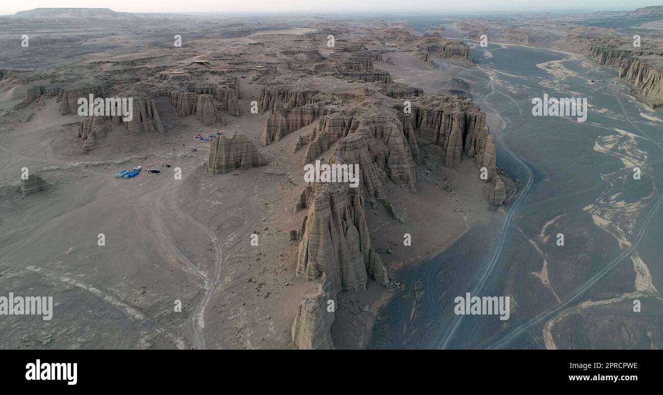 HAMI, CHINA - APRIL 21, 2023 - An aerial photo shows campers in ...