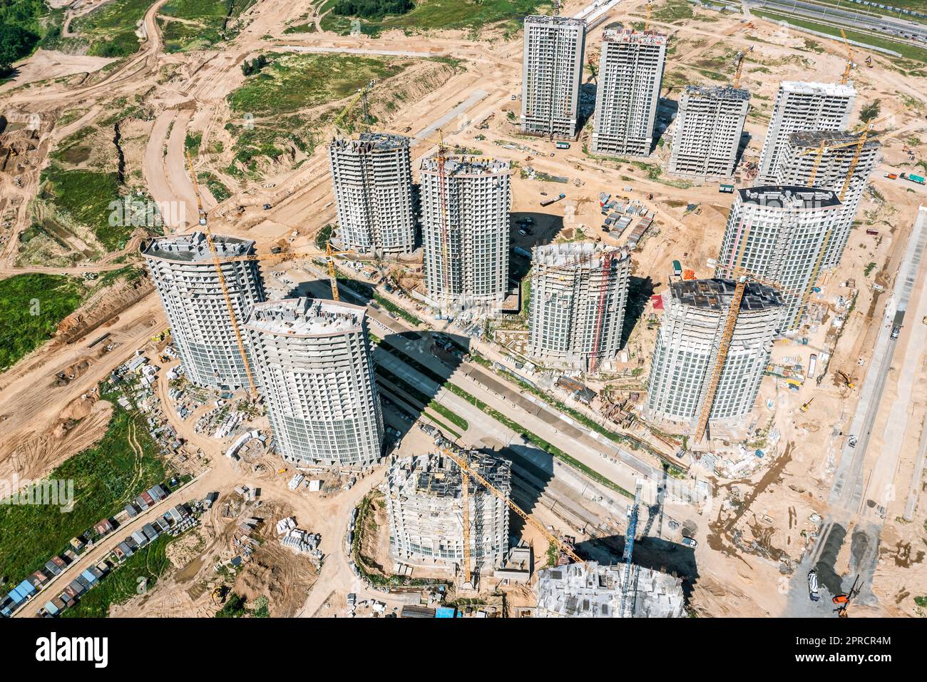 large construction site. high-rise apartment buildings under ...