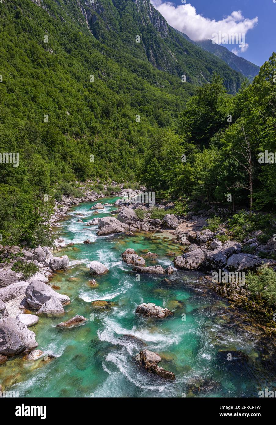 Soca Valley, Slovenia - Aerial panoramic view of the emerald alpine ...