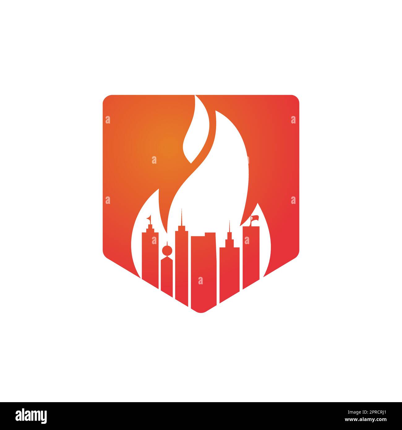 Fire city vector logo design template. Buildings and fire icon design ...