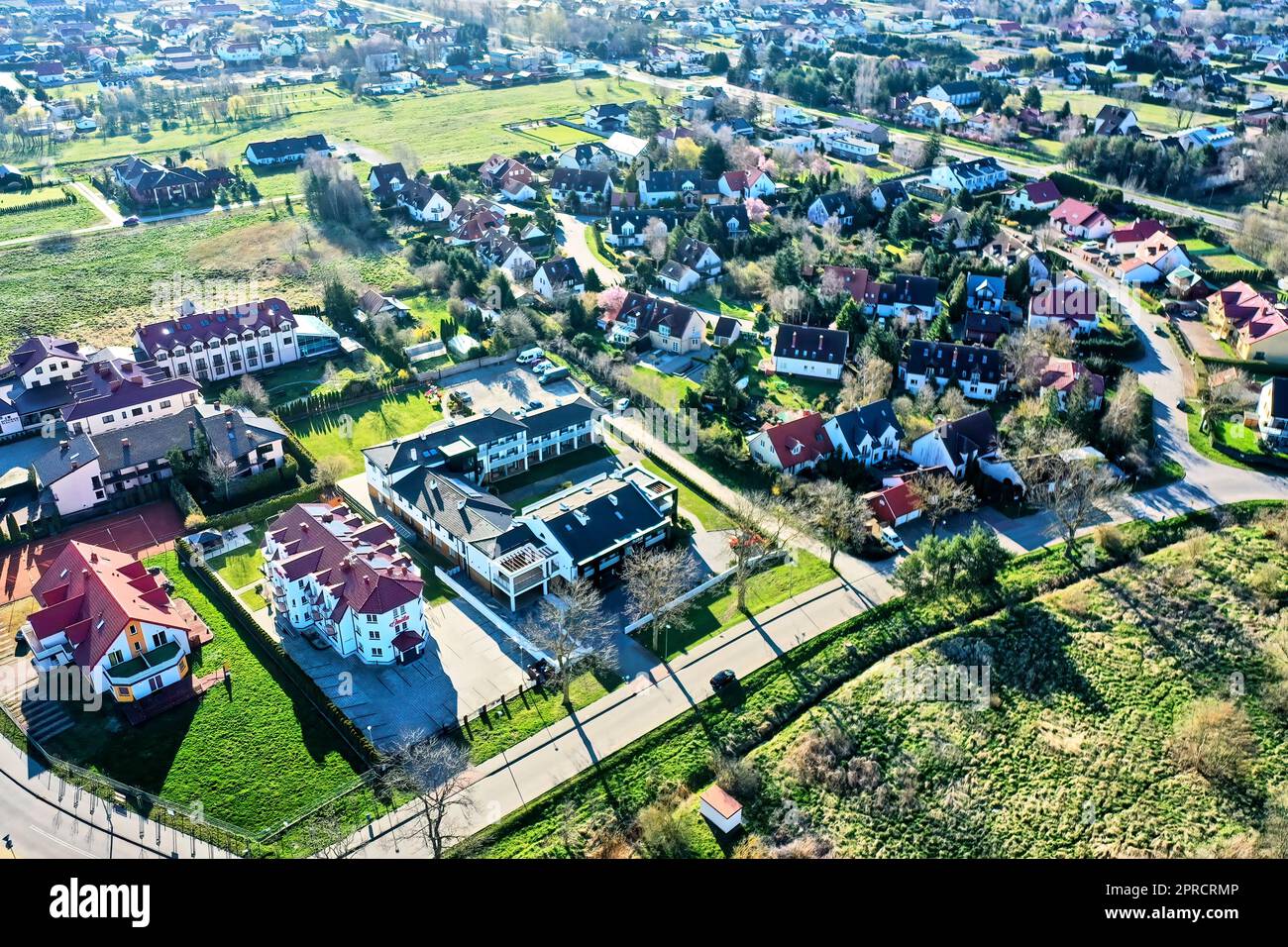Aerial view of the village of Grzybowo near Kołobrzeg, Poland, with ...