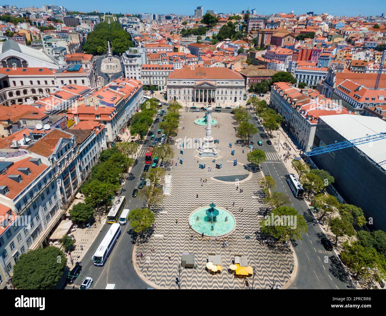 An aerial view of the Dom Pedro IV Square (Rossio Square) in Lisbon ...
