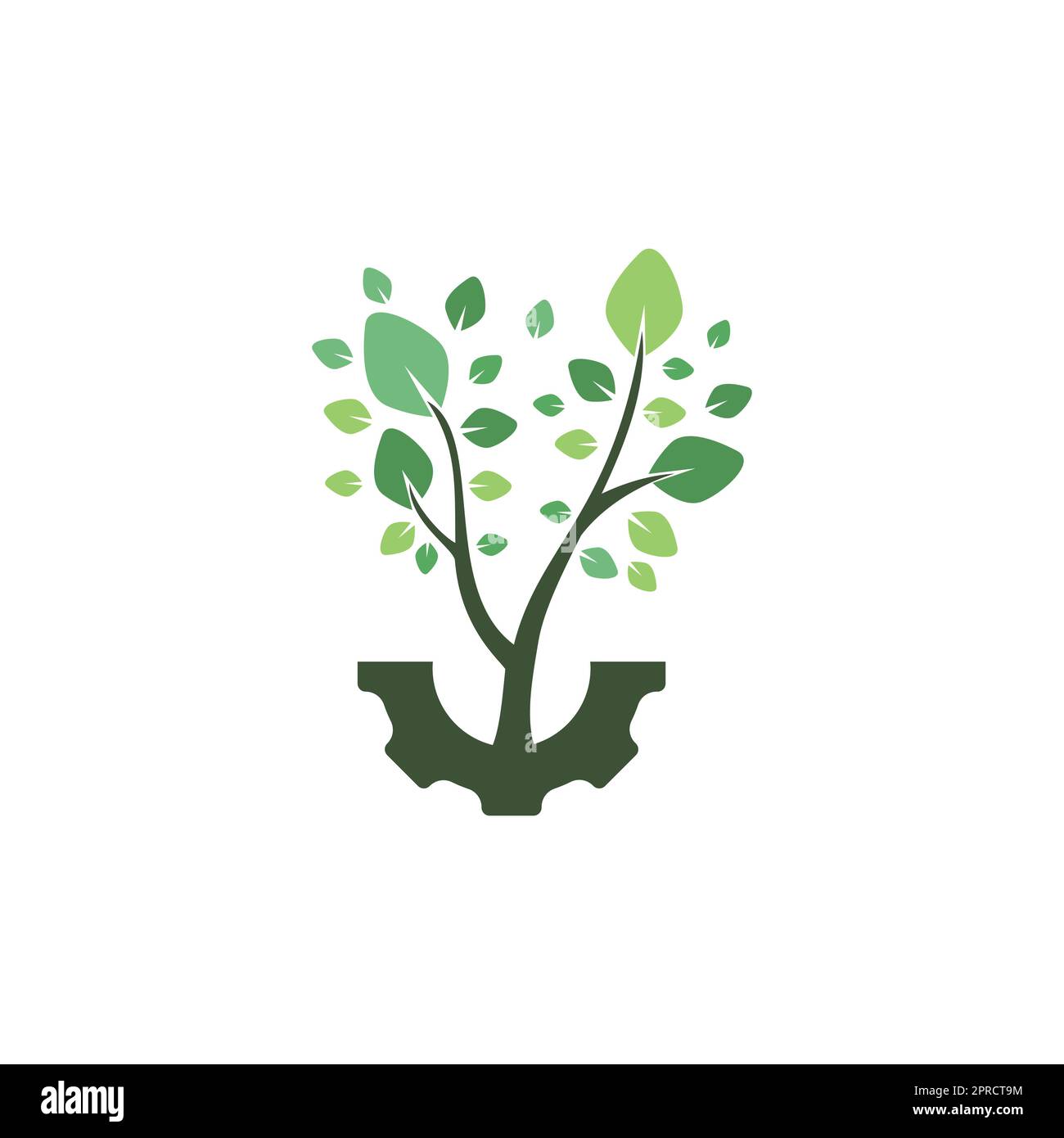 Gear tree vector logo design template. Modern nature technology logo. Green eco tech and ...