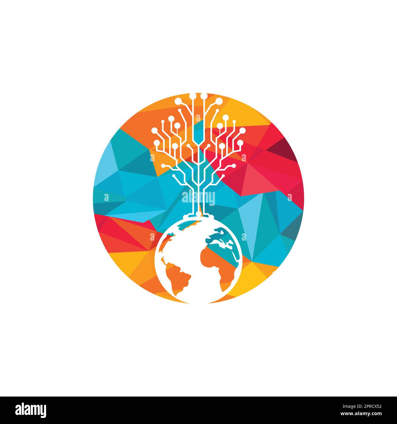 World tech vector logo design template. Globe and tech tree icon design ...
