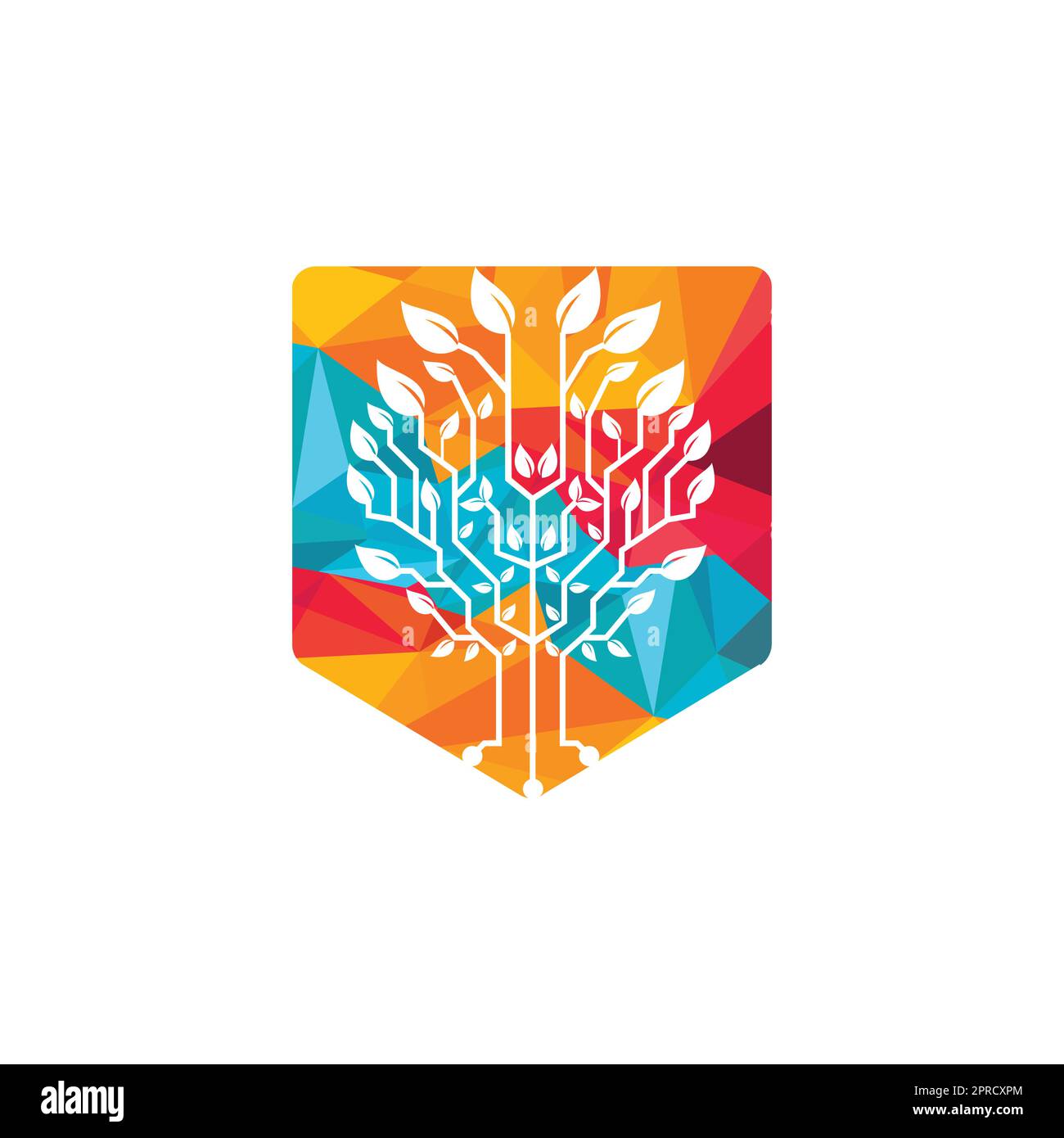 Tech tree vector logo design template. Connecting network tree icon ...