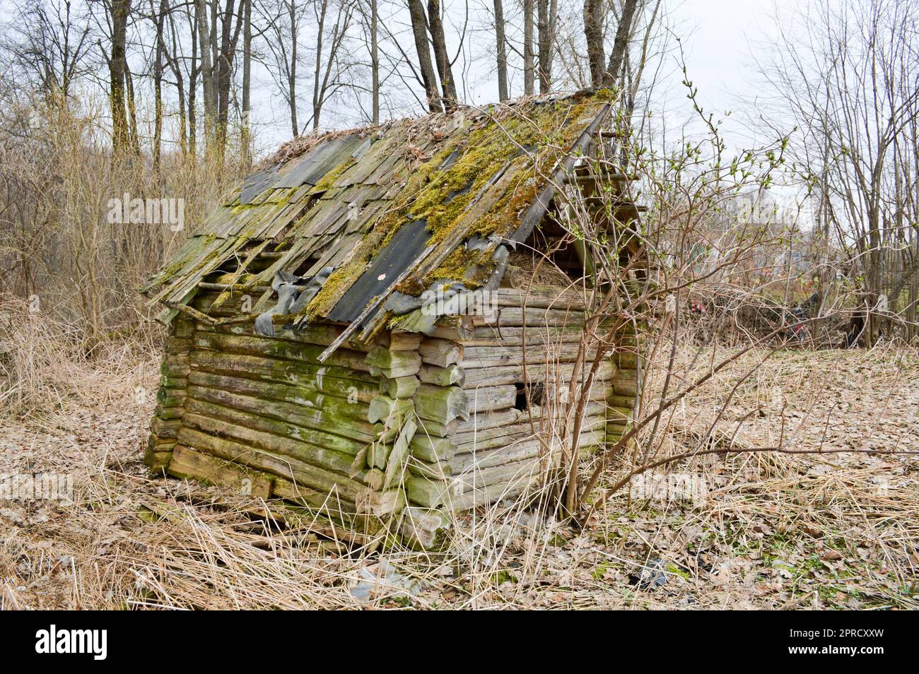 Old old dilapidated small wooden abandoned ruined, rickety broken ...