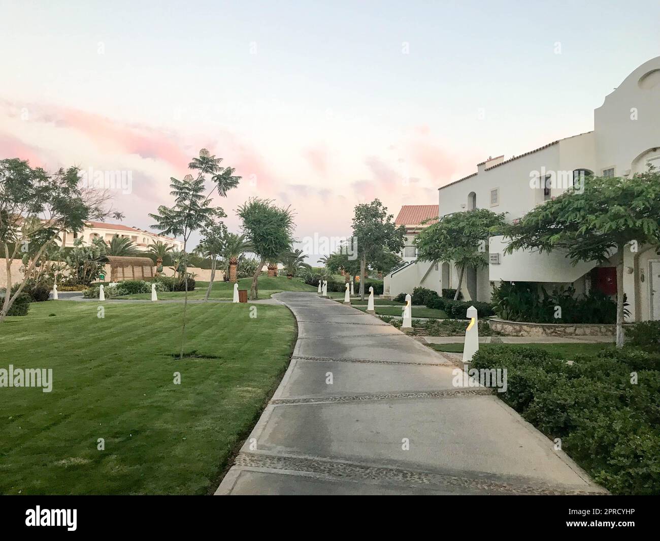 Evening view of the stone path and Arabian Muslim whiteness of building ...