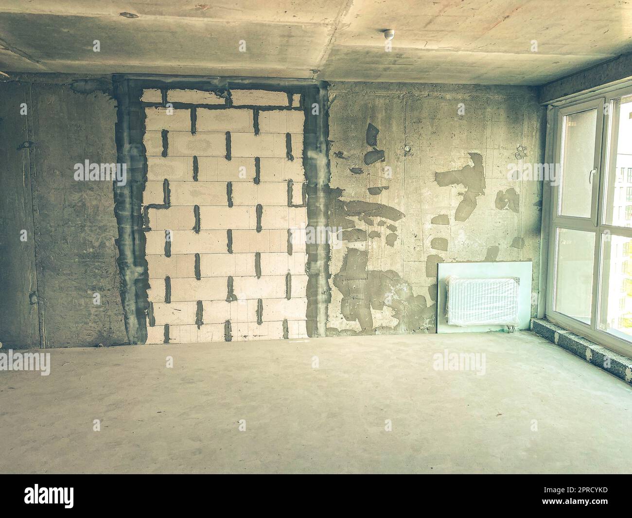 apartment without finishing and repair. concrete block walls with ...