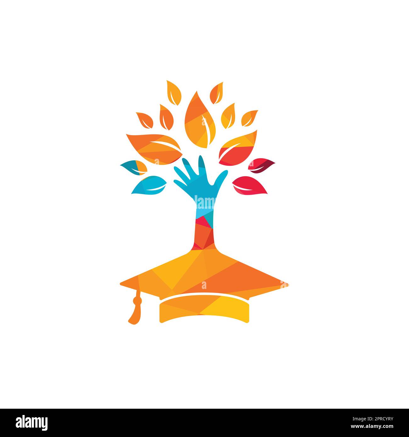 Education insurance and support logo concept. Graduation cap and hand ...