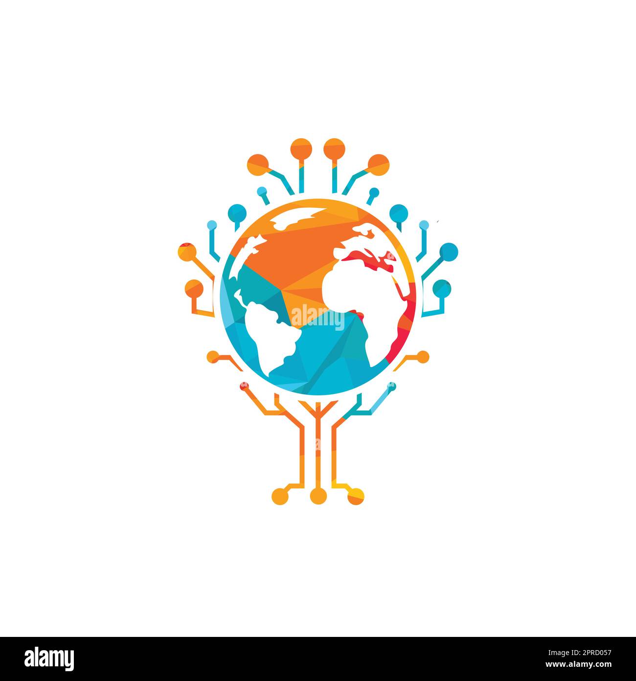 World tech vector logo design template. Globe and tech tree icon design ...