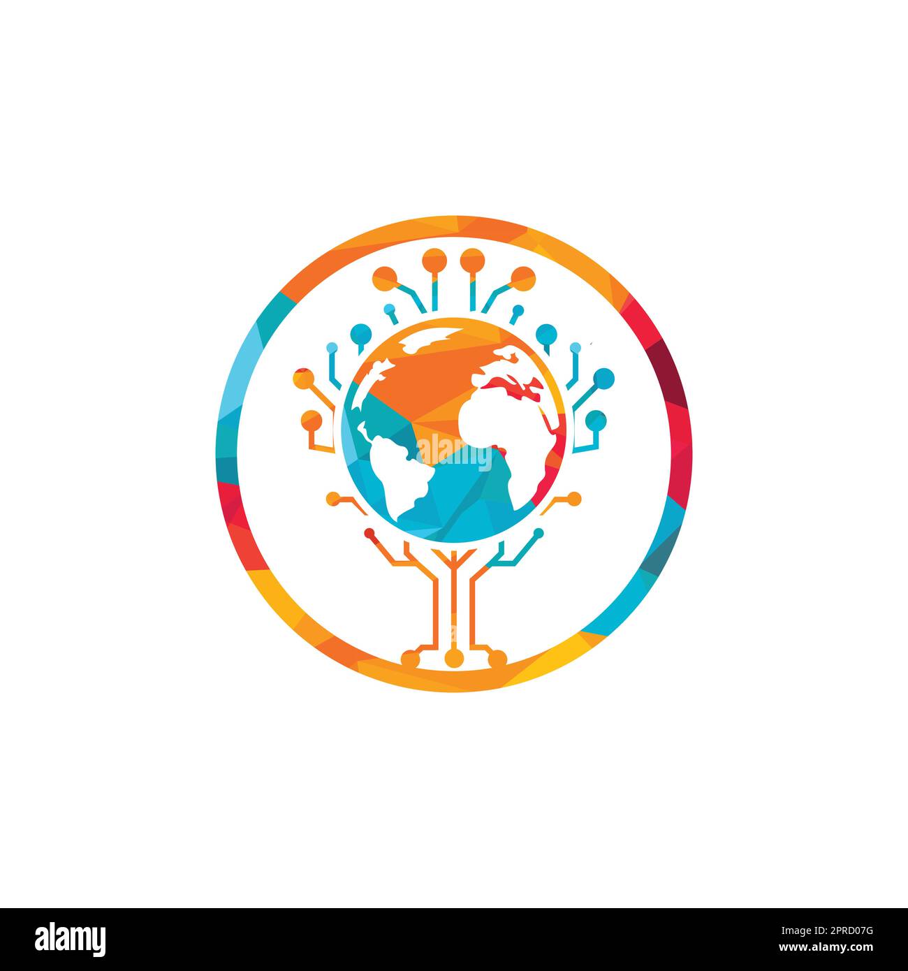 World tech vector logo design template. Globe and tech tree icon design ...