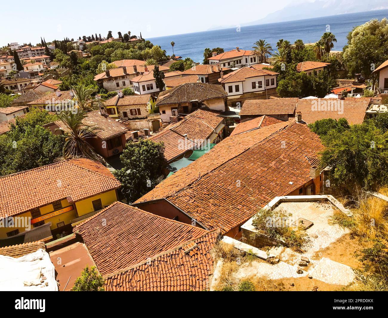 residential area in a hot, tropical country. small houses with a tiled ...