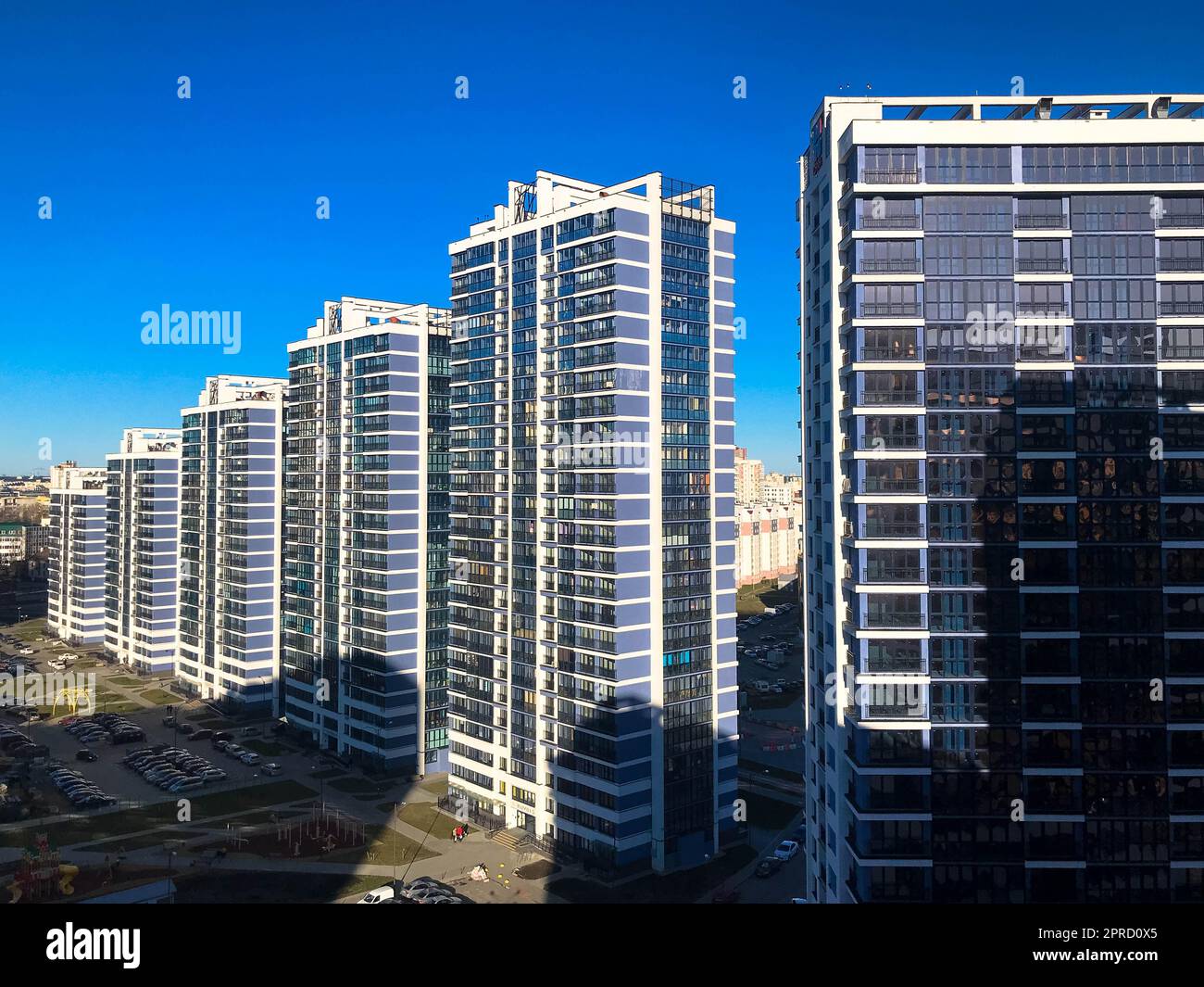 View of the new beautiful residential complex from new buildings with ...