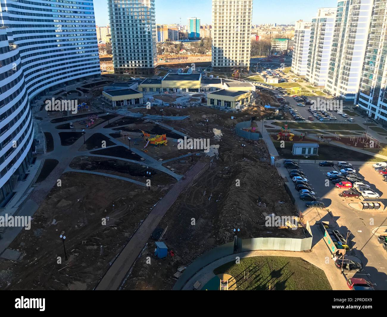 View of the new beautiful residential complex from new buildings with ...