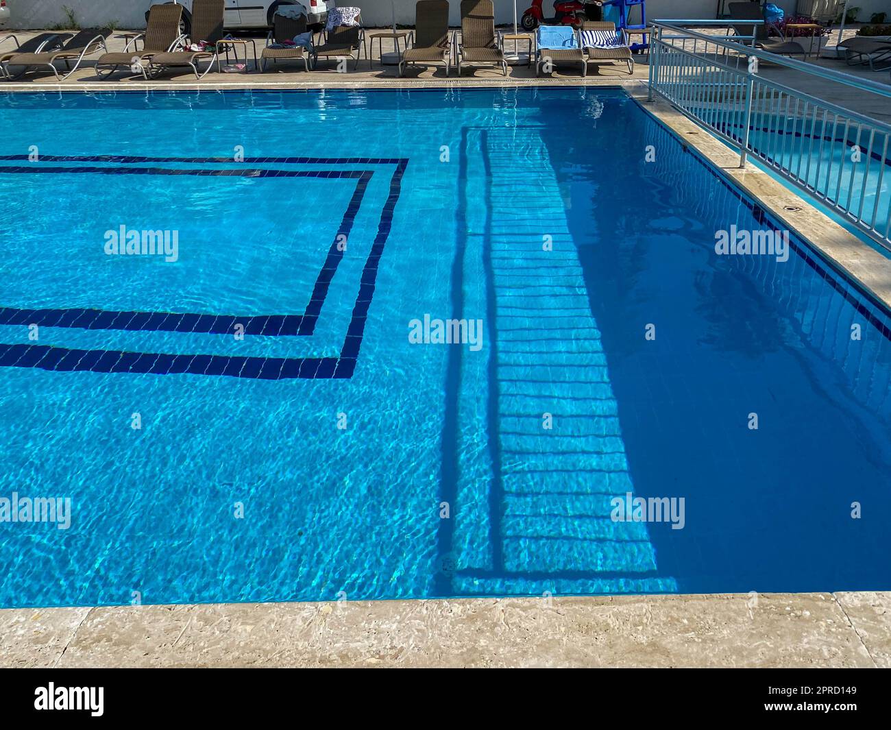 Small blue pool with ceramic tiles in a tropical resort hotel Stock ...