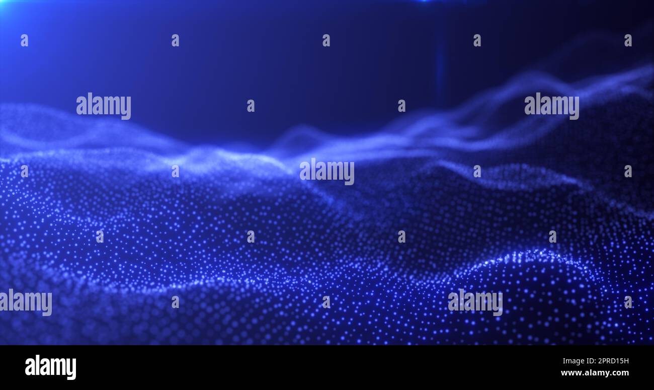 Abstract blue energy waves from particles of futuristic hi-tech glowing ...
