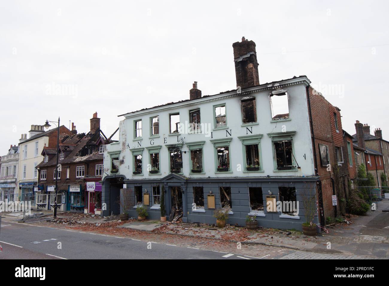 The Angel Hotel and three adjoining shops destroyed by fire leaving ...