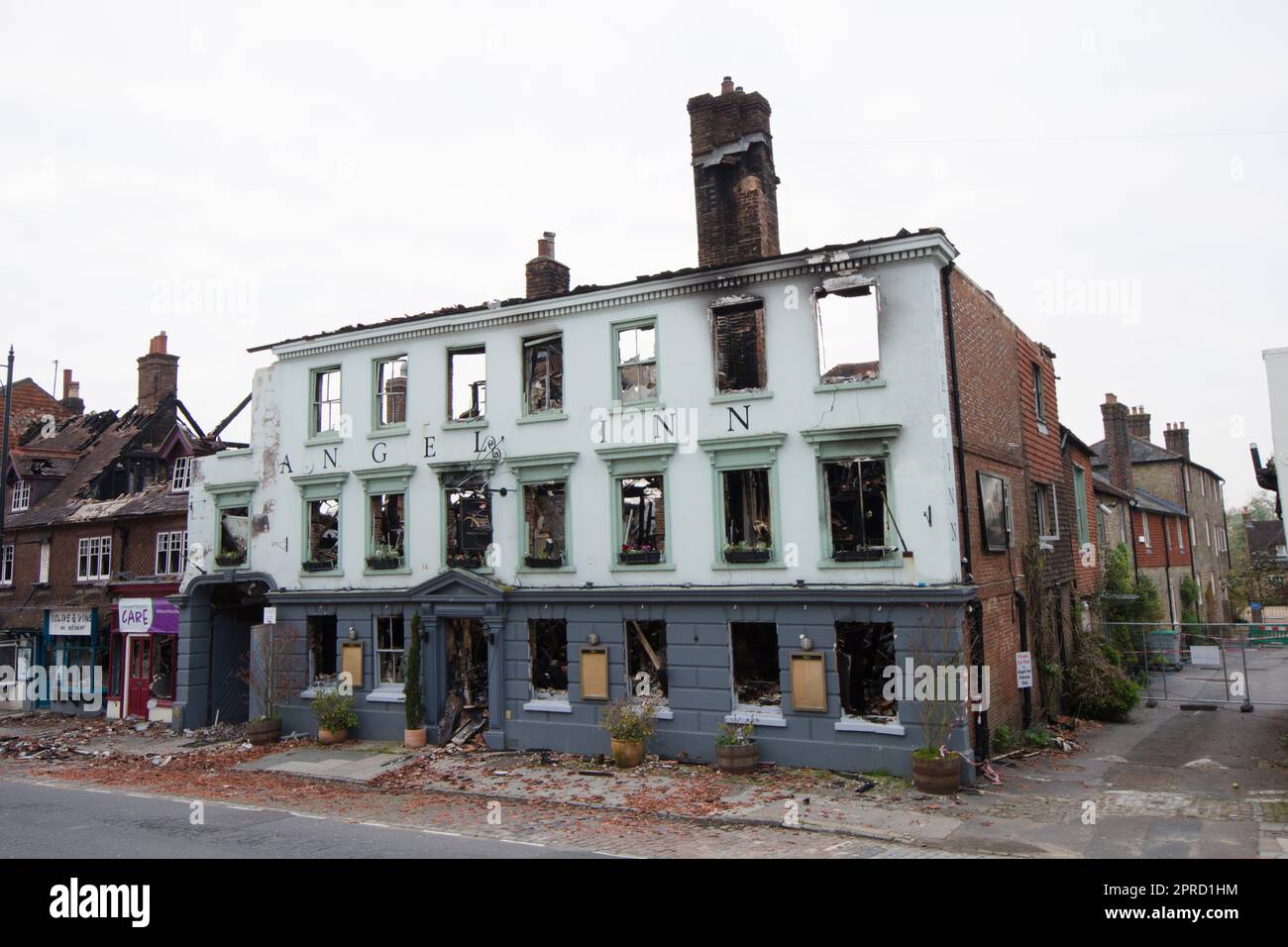 The Angel Hotel and three adjoining shops destroyed by fire leaving ...