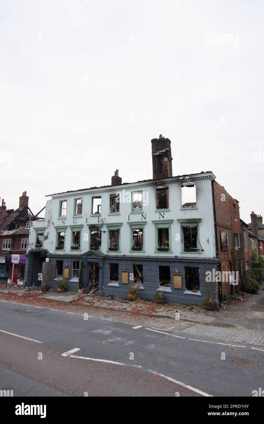 The Angel Hotel and three adjoining shops destroyed by fire leaving ...