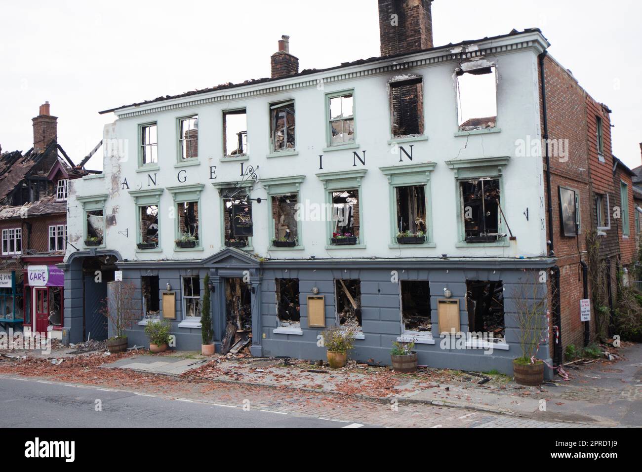 The Angel Hotel and three adjoining shops destroyed by fire leaving ...