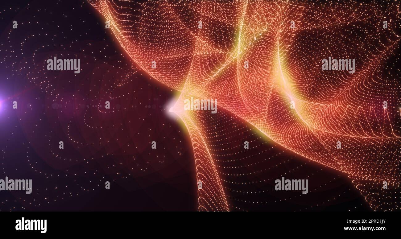 Abstract background of waves of yellow futuristic hi-tech grains of ...