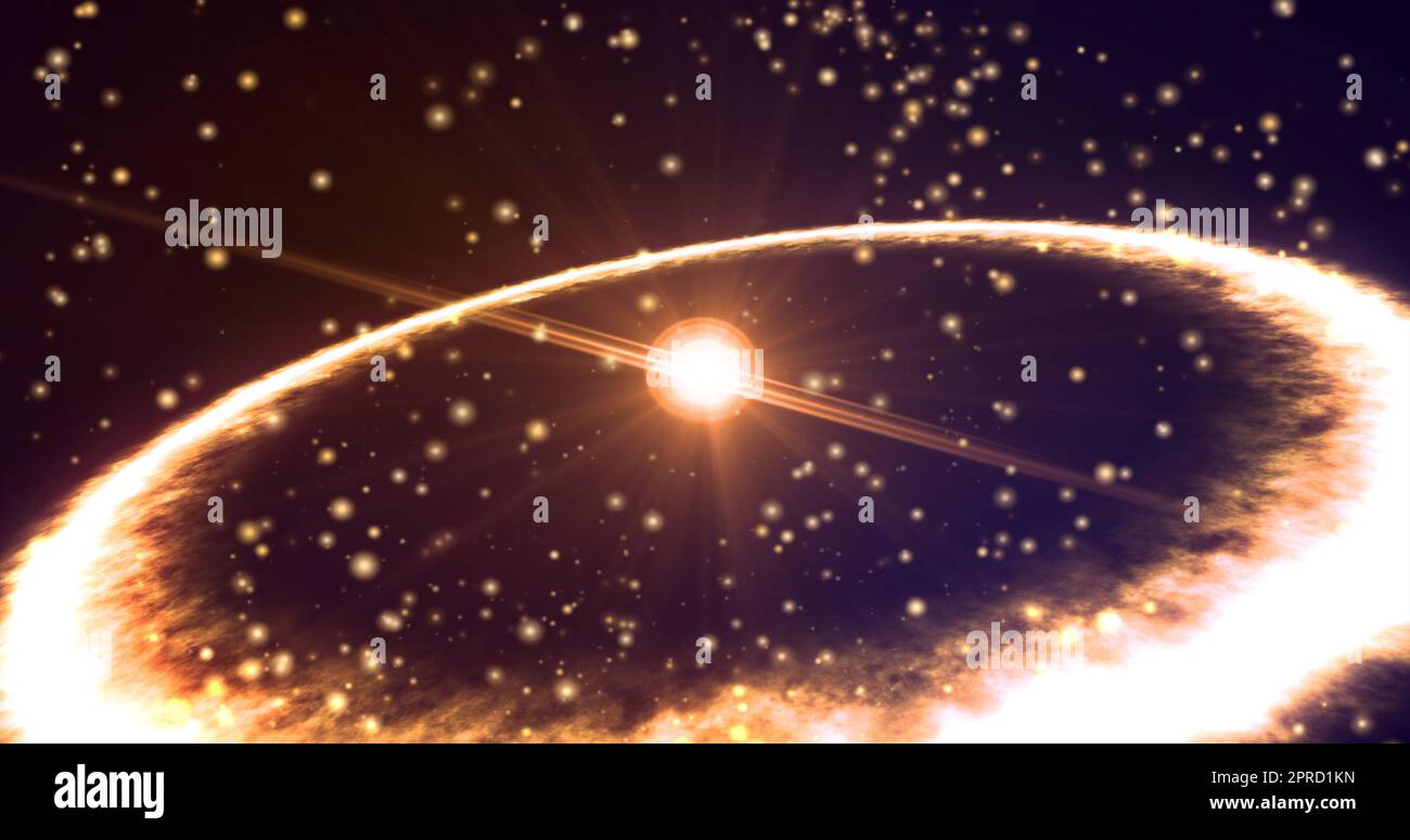 Bang explosion of galaxy, planet stars with sparks of fire blast wave ...