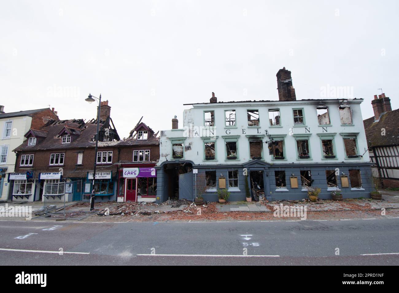 The Angel Hotel and three adjoining shops destroyed by fire leaving ...
