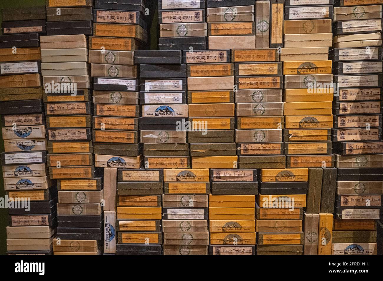 stack of boxes containing glass plate negatives for photography Stock ...