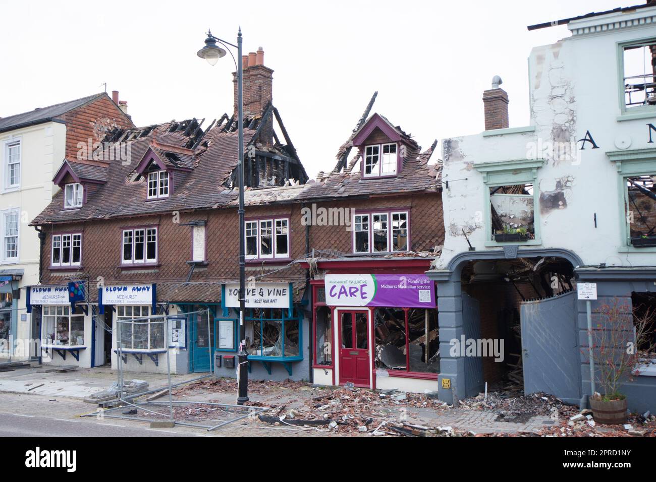 burned out shops adjoining The angel Hotel destroyed by fire , Midhurst ...