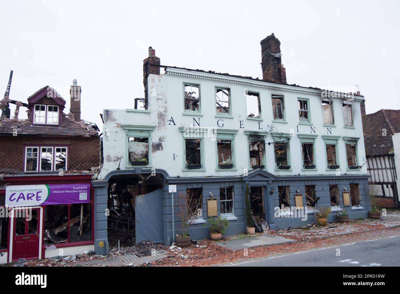 The Angel Hotel and three adjoining shops destroyed by fire leaving ...