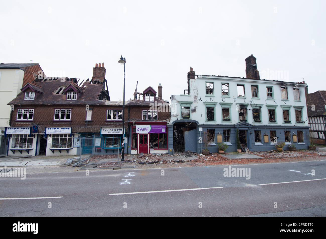 The Angel Hotel and three adjoining shops destroyed by fire leaving ...