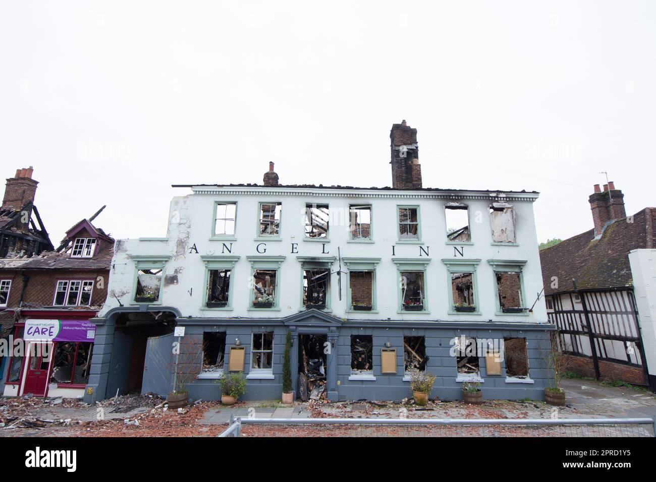 The Angel Hotel and three adjoining shops destroyed by fire leaving ...