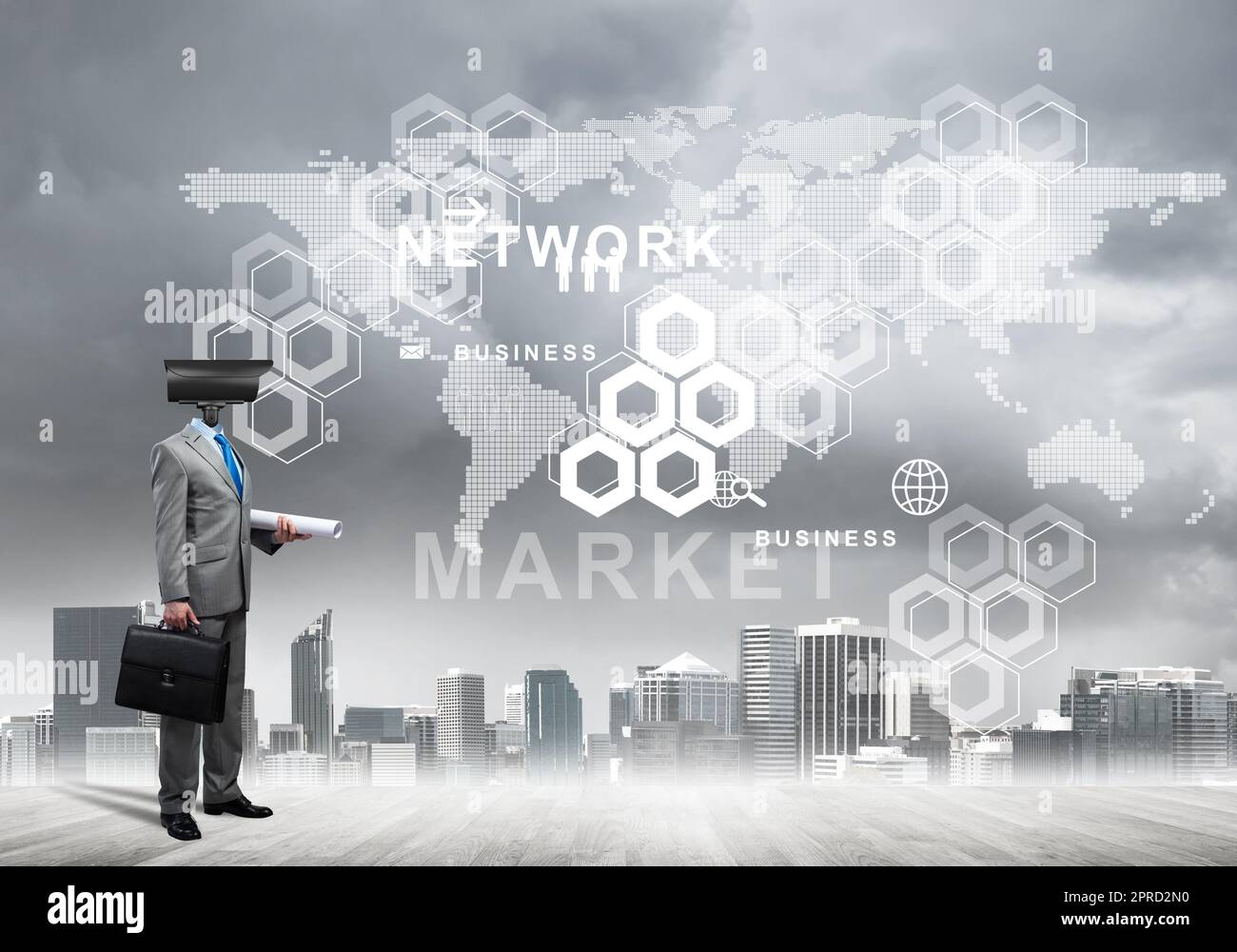 Concept of security and privacy protection with camera headed man Stock ...