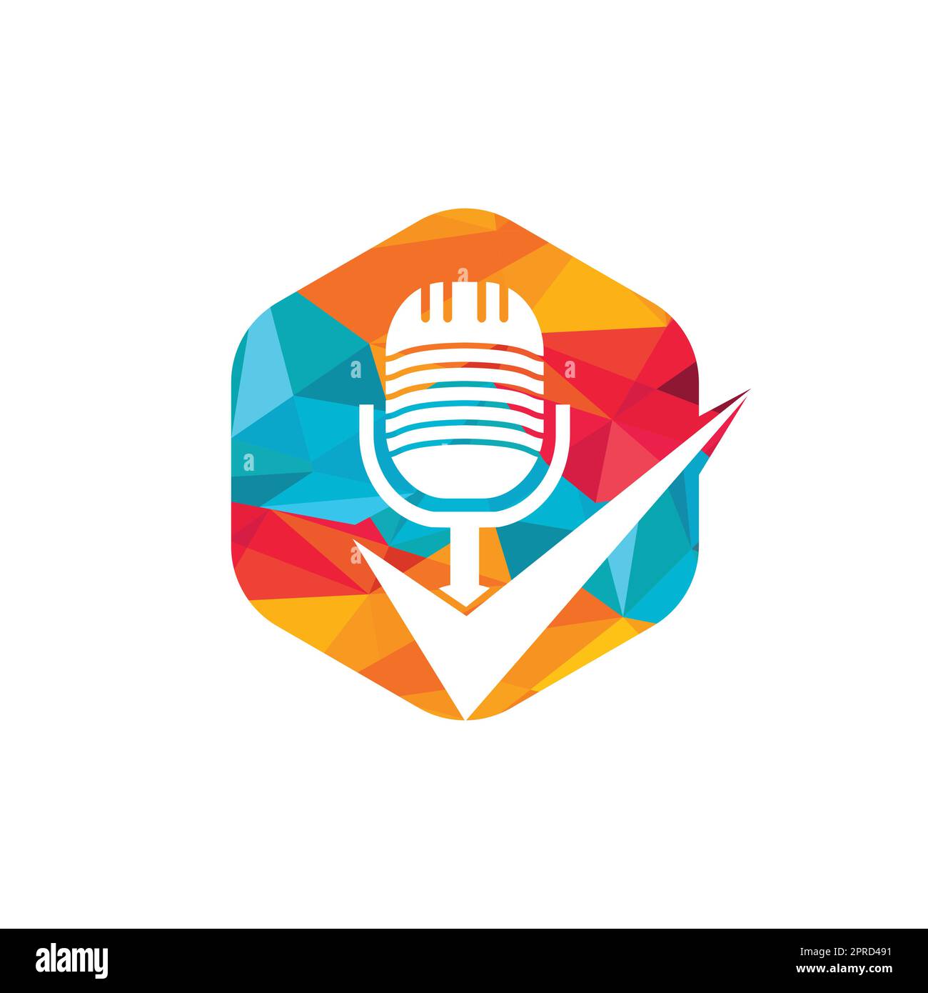 Check podcast vector logo design template. Microphone and tick icon ...