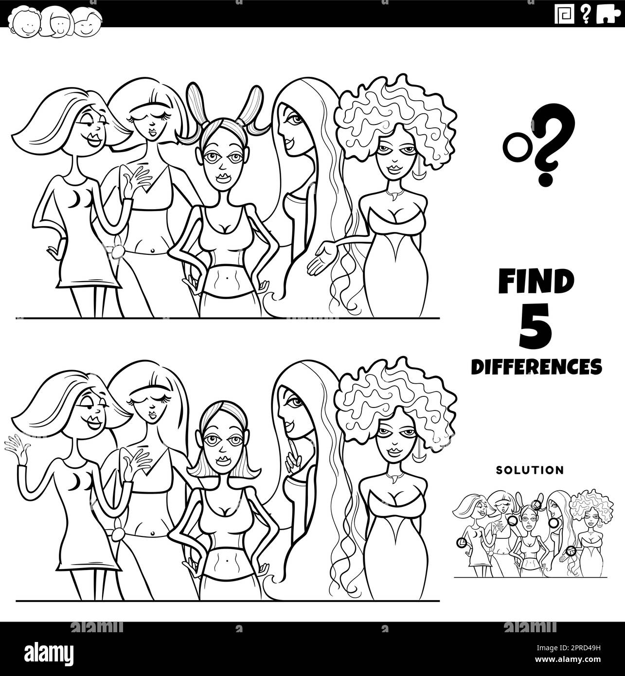 differences game with comic women coloring page Stock Vector Image & Art - Alamy