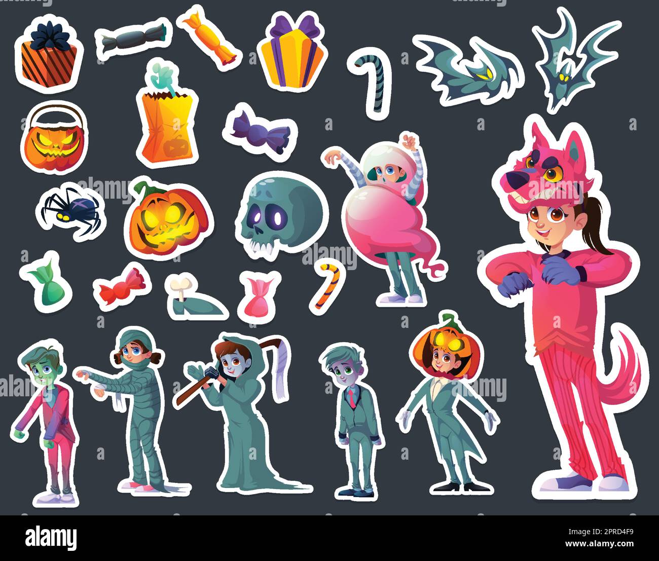 Set of halloween stickers with people scary costumes Stock Vector Image ...