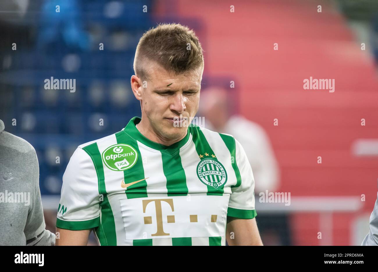 Budapest, Hungary – April 22, 2023. Ferencvaros midfielder David Siger ...