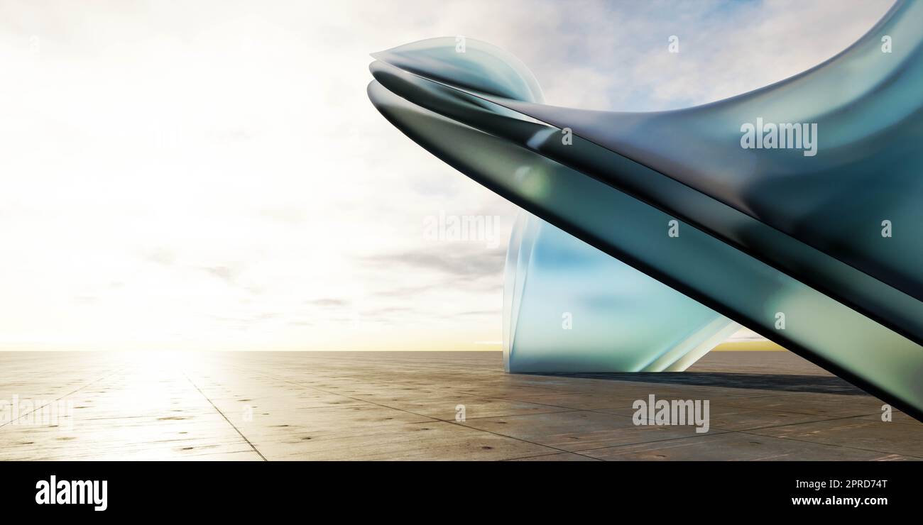 abstract glass building in sunny environment 3d render illustration ...