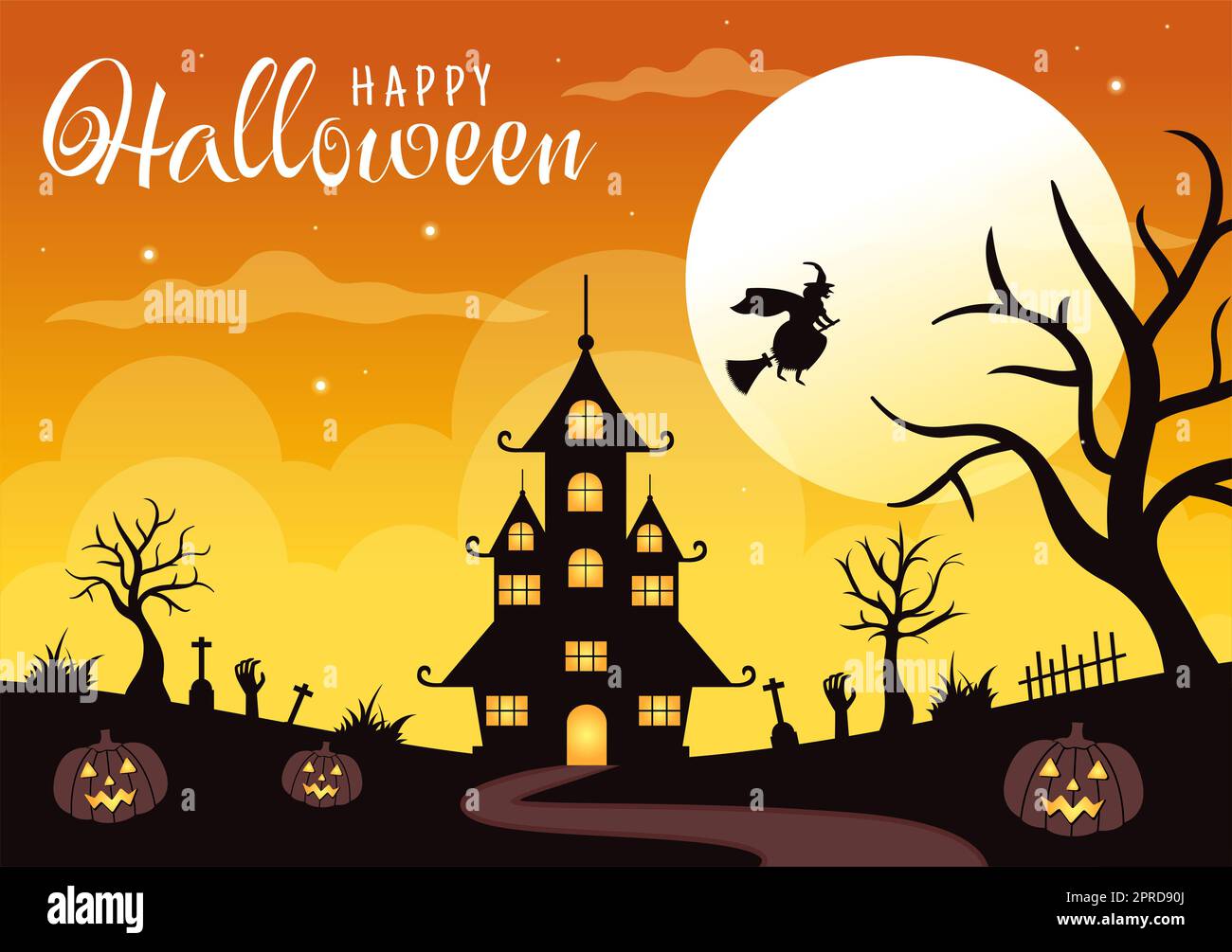 Happy Halloween Template Background Hand Drawn Cartoon Flat ...