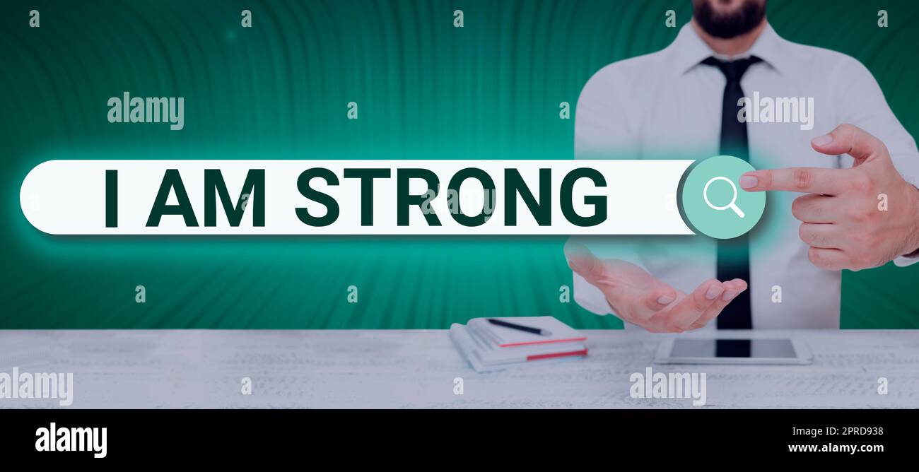 Text caption presenting I Am Strong. Business overview Have great ...
