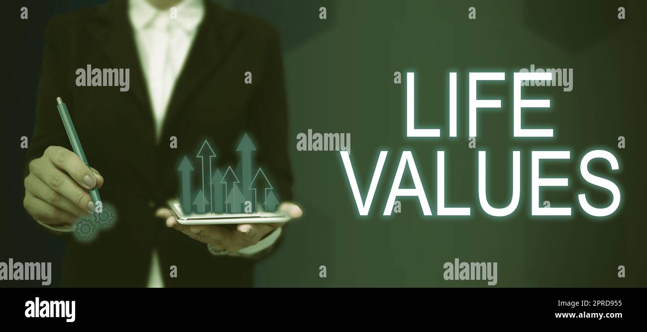 Conceptual caption Life Values. Business concept things that you ...