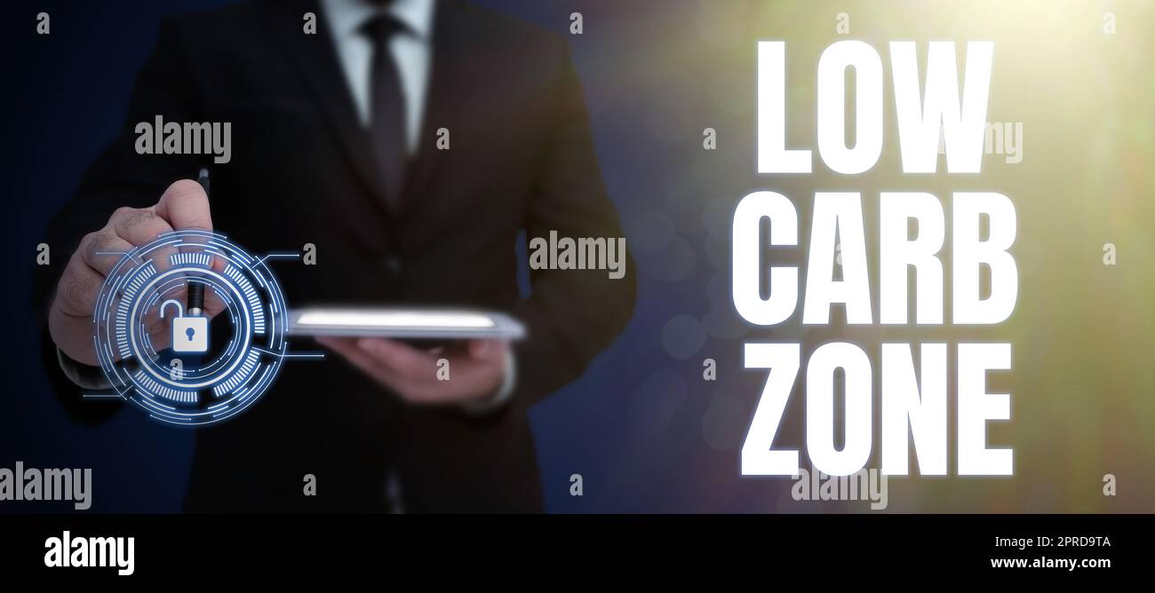 Hand writing sign Low Carb Zone. Business concept Healthy diet for ...